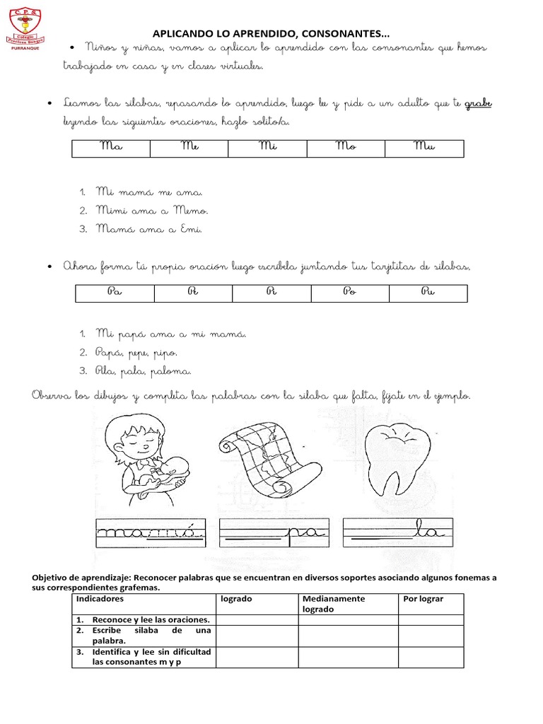Ficha CONSONANTES M Y P | PDF | Artes del Lenguaje y Comunicación ...