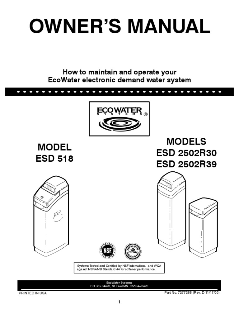 EcoWater OWNER’S MANUAL | Guarantee | Valve