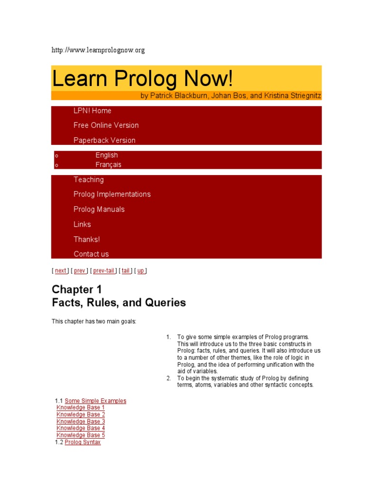 Learn Prolog Now!: Facts, Rules, and Queries | PDF | Variable (Mathematics) | Bracket