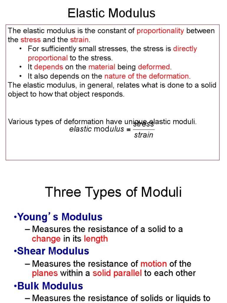 Elastic Modulus: Proportionality Stress Strain Directly Proportional ...