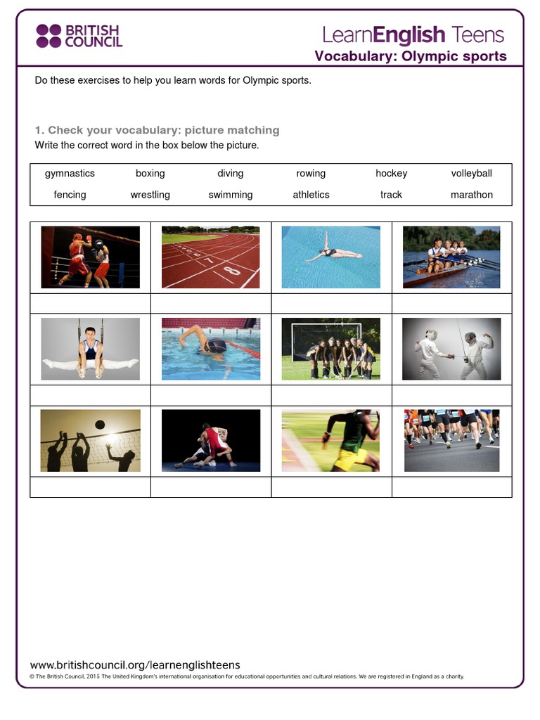 Vocabulary for Olympic Sports | PDF