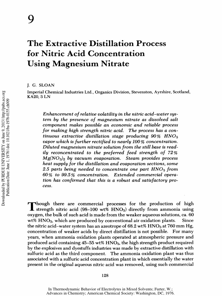The Extractive Distillation Process For Nitric Acid Concentration Using ...
