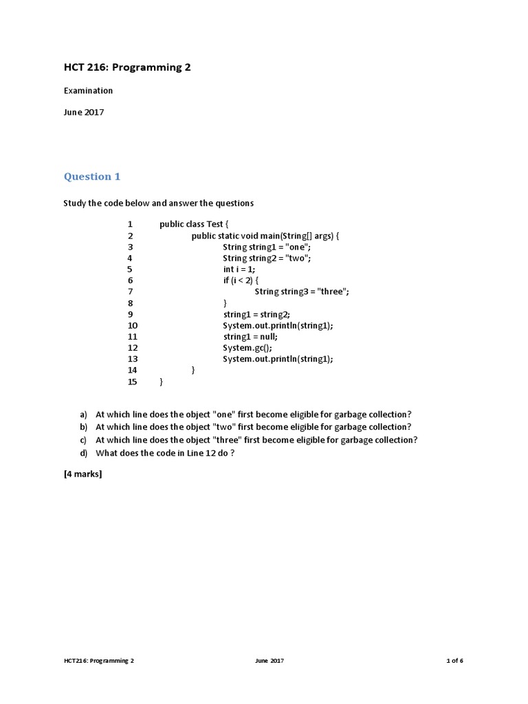 HCT 216: Programming 2: (4 Marks) | PDF | Class (Computer Programming) | Method (Computer ...