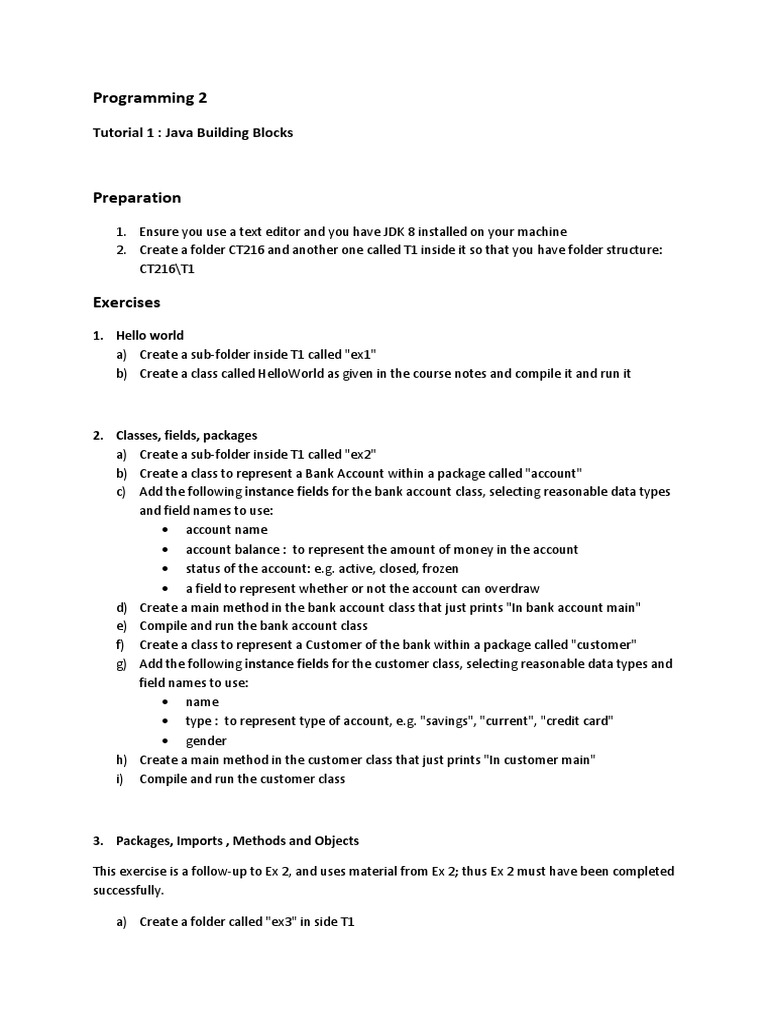 Programming 2: Tutorial 1: Java Building Blocks | PDF | Method ...