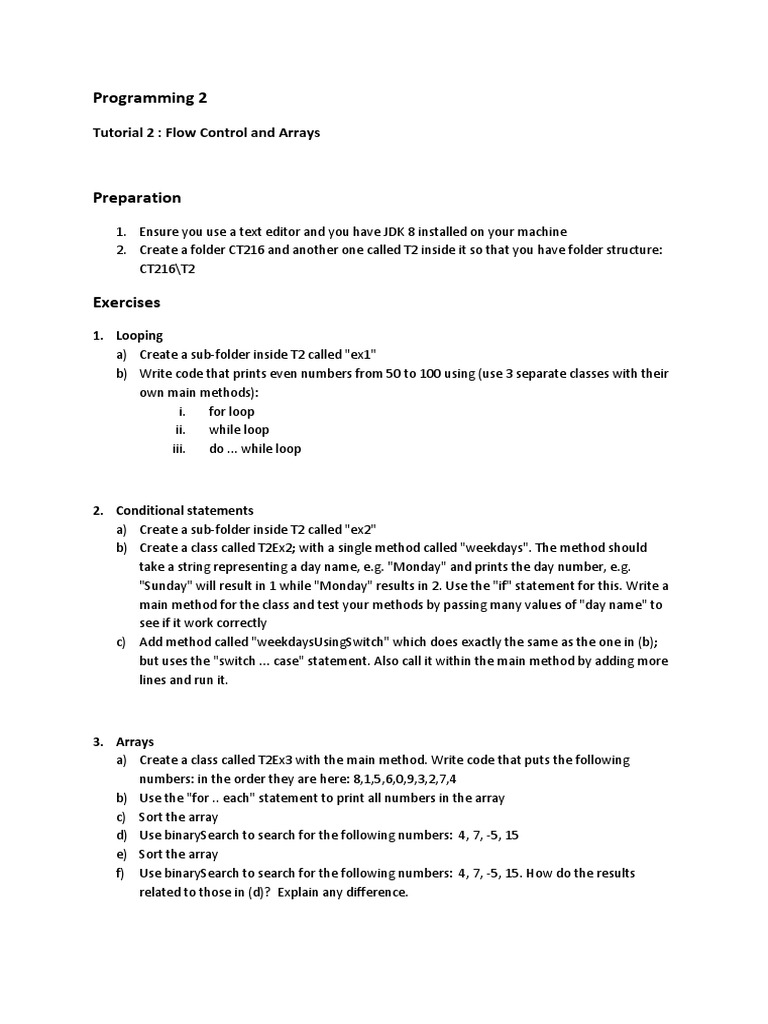 Programming 2: Tutorial 2: Flow Control and Arrays | PDF | Computers ...