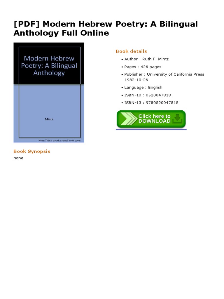 (PDF) Modern Hebrew Poetry: A Bilingual Anthology Full Online | PDF | E ...