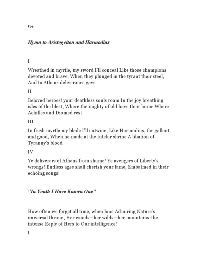 Hymn To Aristogeiton and Harmodius | PDF