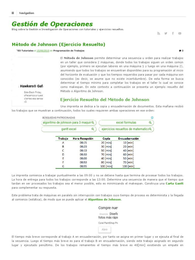 Método de Johnson (Ejercicio Resuelto) | PDF | Programación de ...