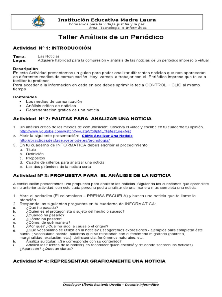 Taller Análisis de Una Noticia | PDF | Medios de comunicación ...