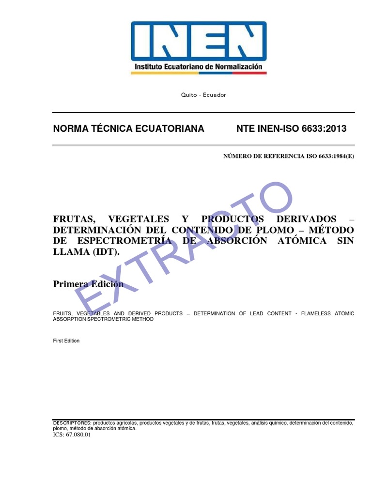 Nte Inen Iso 6633 | PDF | Organización internacional para la estandarización | Química