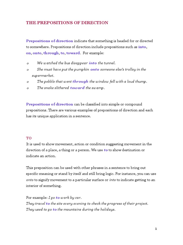 The Prepositions of Direction | PDF | Preposition And Postposition | Road