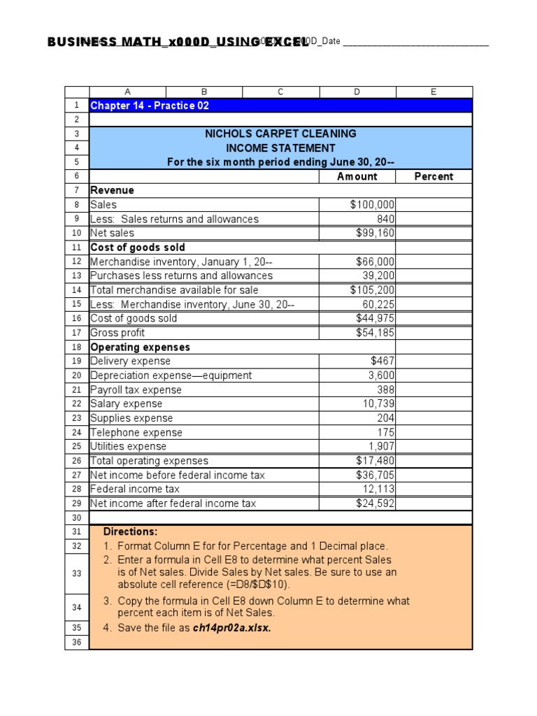01a Financial Statements - Income Statement - ch14pr02 - Solu | PDF ...