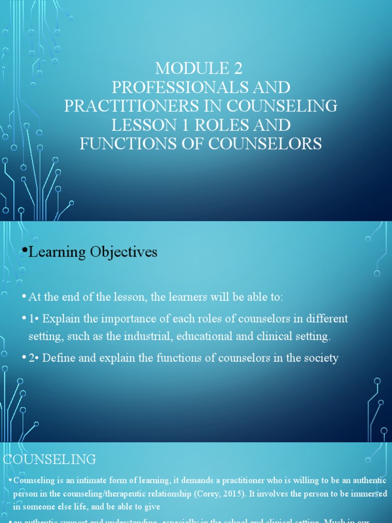 Professionals and Practitioners in Counseling Lesson 1 Roles and ...