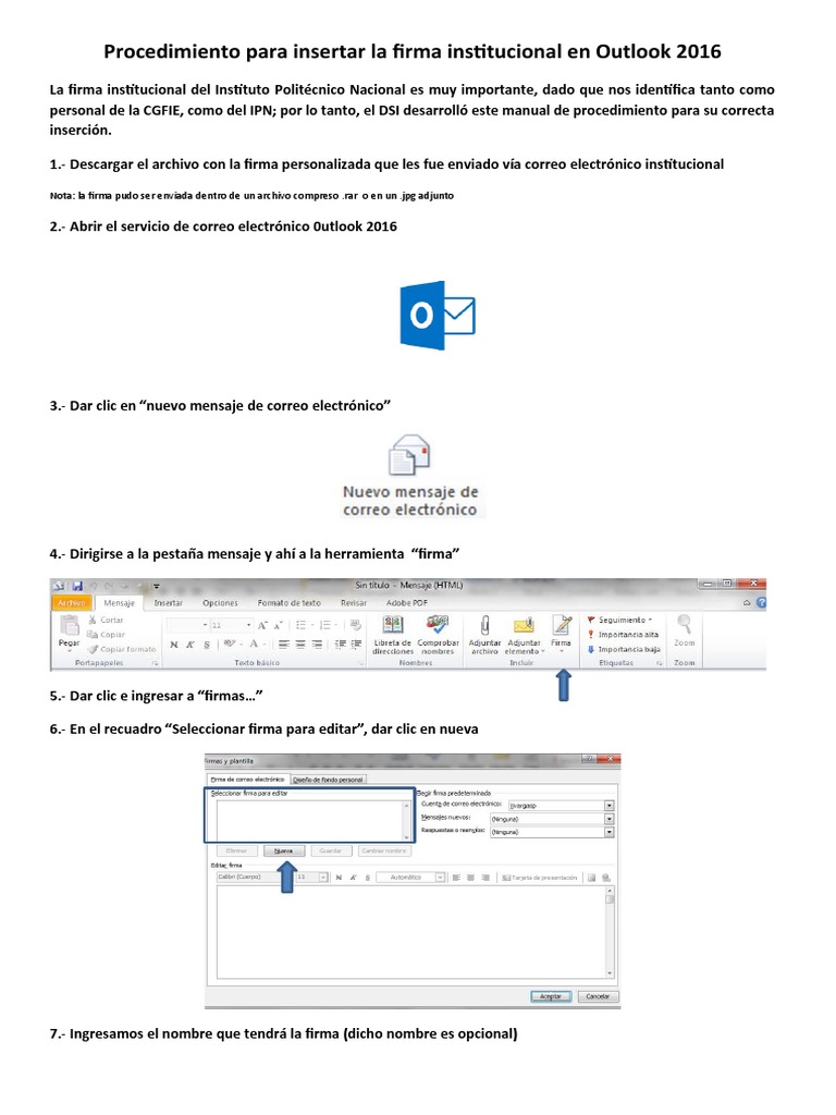 Procedimiento para Insertar La Firma Institucional en El Correo Outlook | PDF
