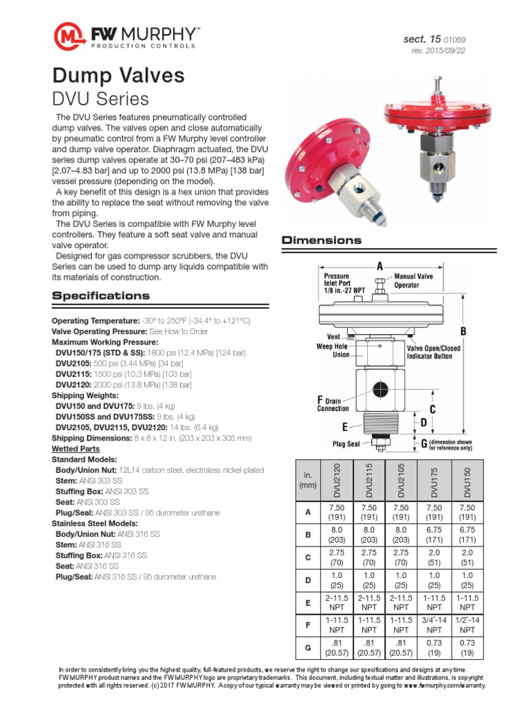 Dump Valves: DVU Series | PDF | Pascal (Unit) | Valve