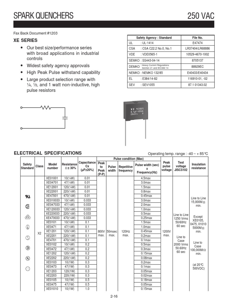 Spark Quenchers 250 VAC: Xe Series | PDF | Science & Mathematics | Technology & Engineering