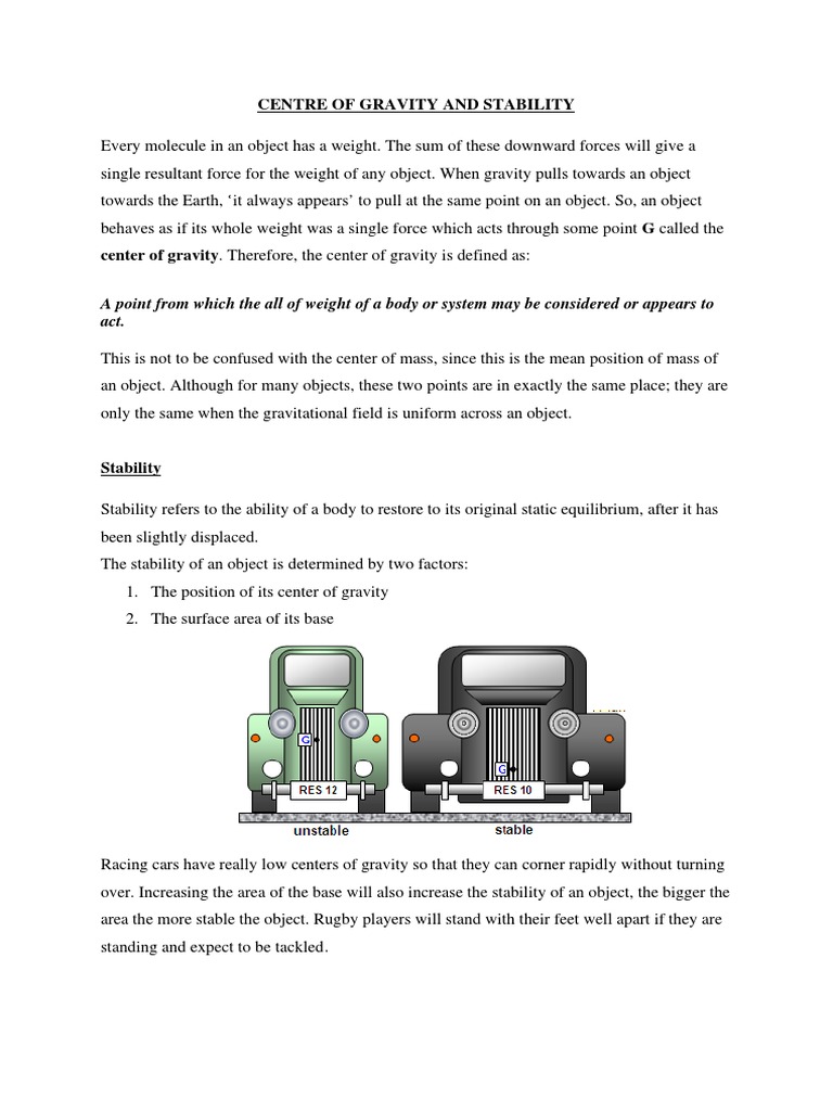 2 Center of Gravity, Stability and Equilibrium PDF | PDF | Center Of ...