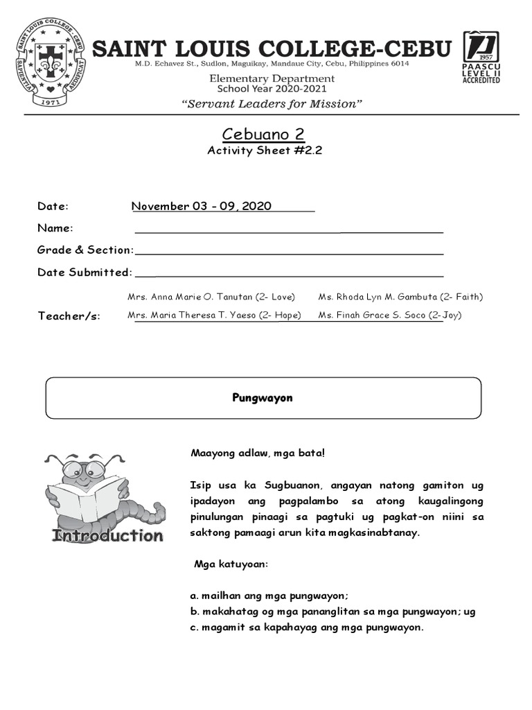 Cebuano 2 - Activity Sheet 2.2 PDF | PDF