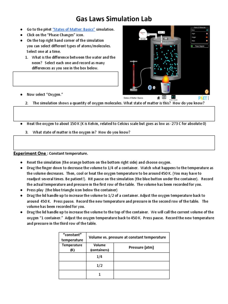 Gas Laws Simulation Lab | Download Free PDF | Temperature | Gases