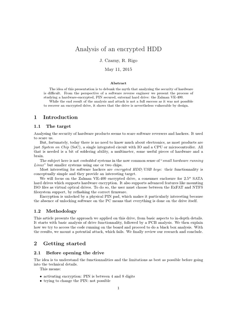 Analysis of An Encrypted HDD: J. Czarny, R. Rigo May 11, 2015 | PDF | Computer Data | Digital ...