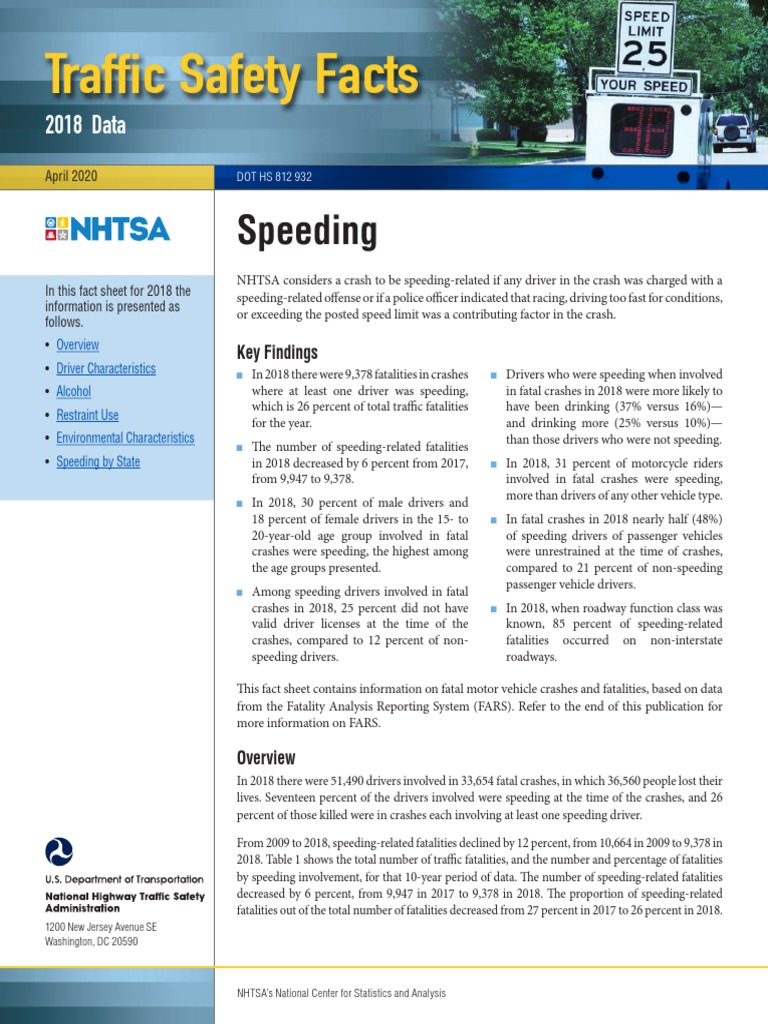 NHTSA SPEEDING Traffic Safety Fact Sheet | PDF | Traffic Collision ...