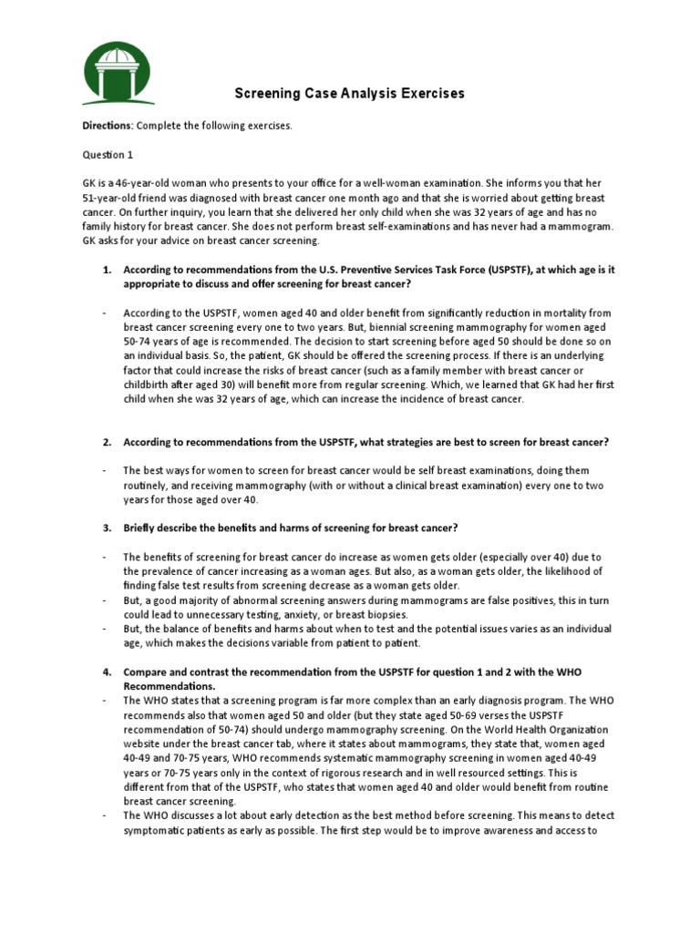 Screening Case Study Exercises - Hannah Turner | PDF