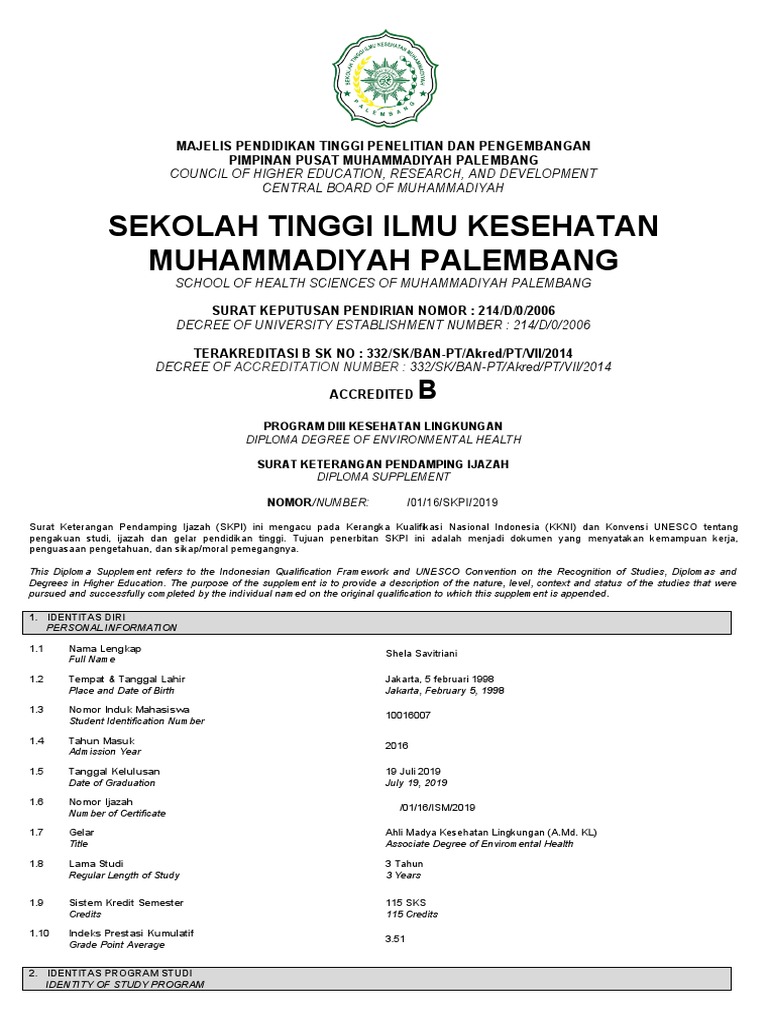 TEMPLATE SKPI DIII KESLING FIX Shela Savitriani 10016007 | PDF ...