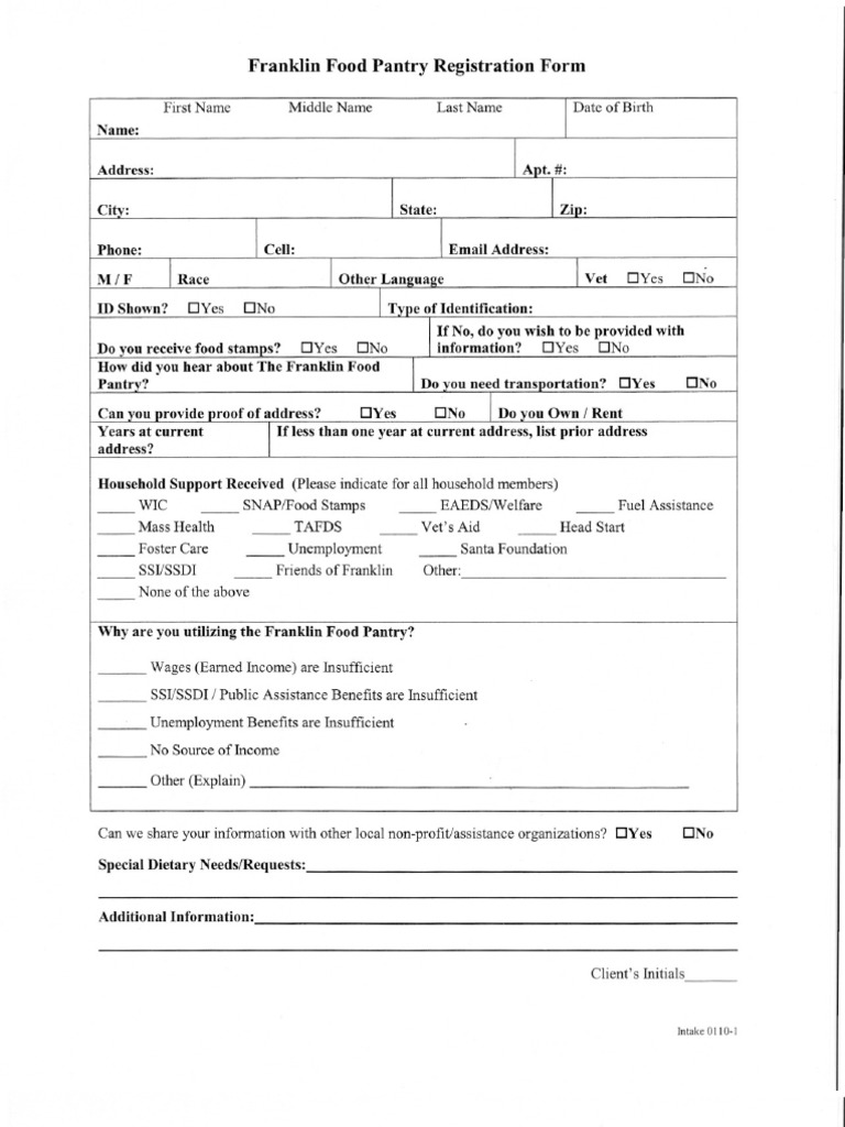 Franklin (MA) Food Pantry Application | PDF | Supplemental Nutrition ...
