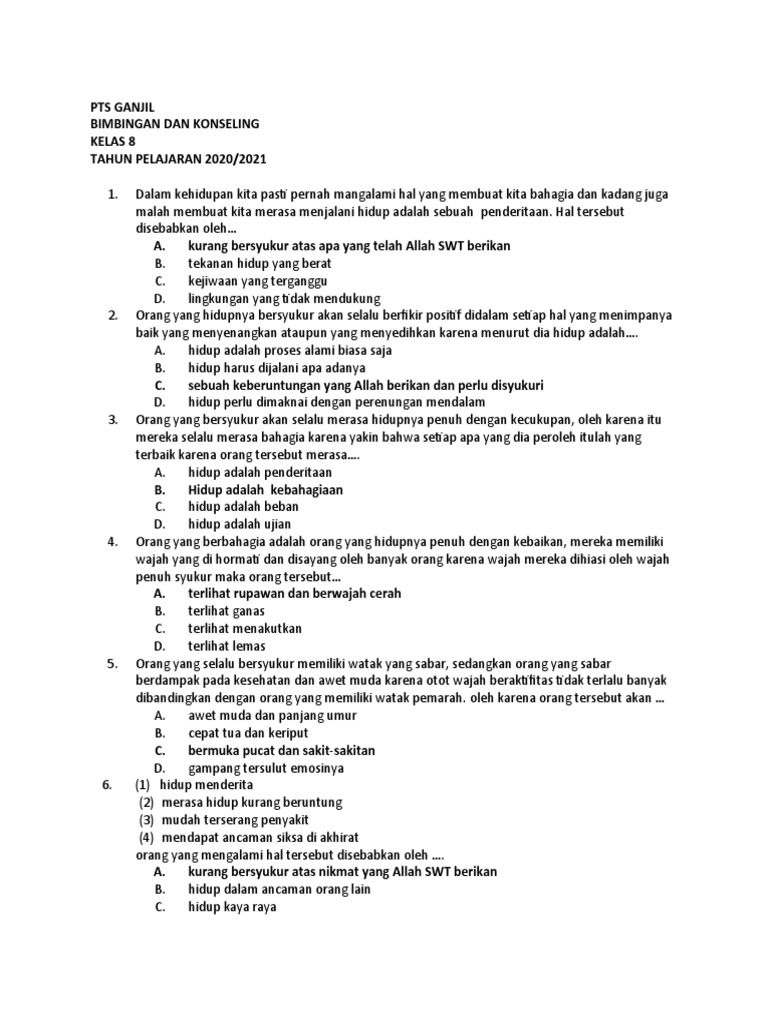 Soal PTS BK Kelas 8 20 21 | PDF | Karier & Perkembangan