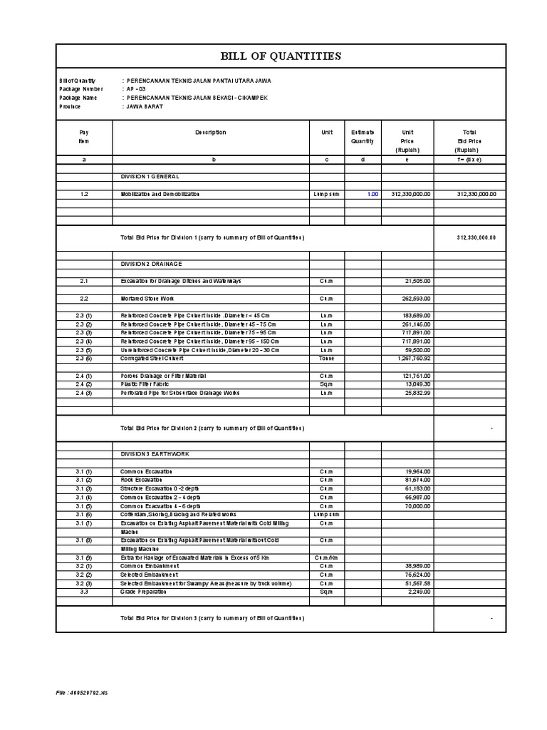 Bill of Quantities: File: 499529792 | PDF | Deep Foundation | Asphalt