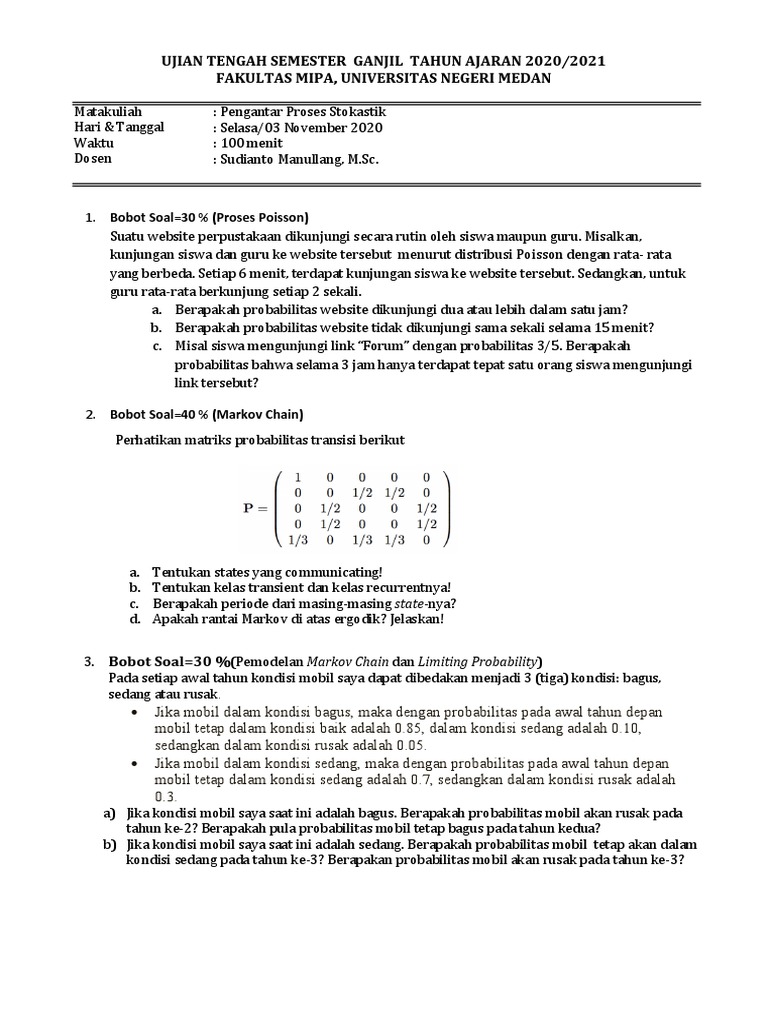 UTS Stokastik 2020 | PDF | Sains & Matematika
