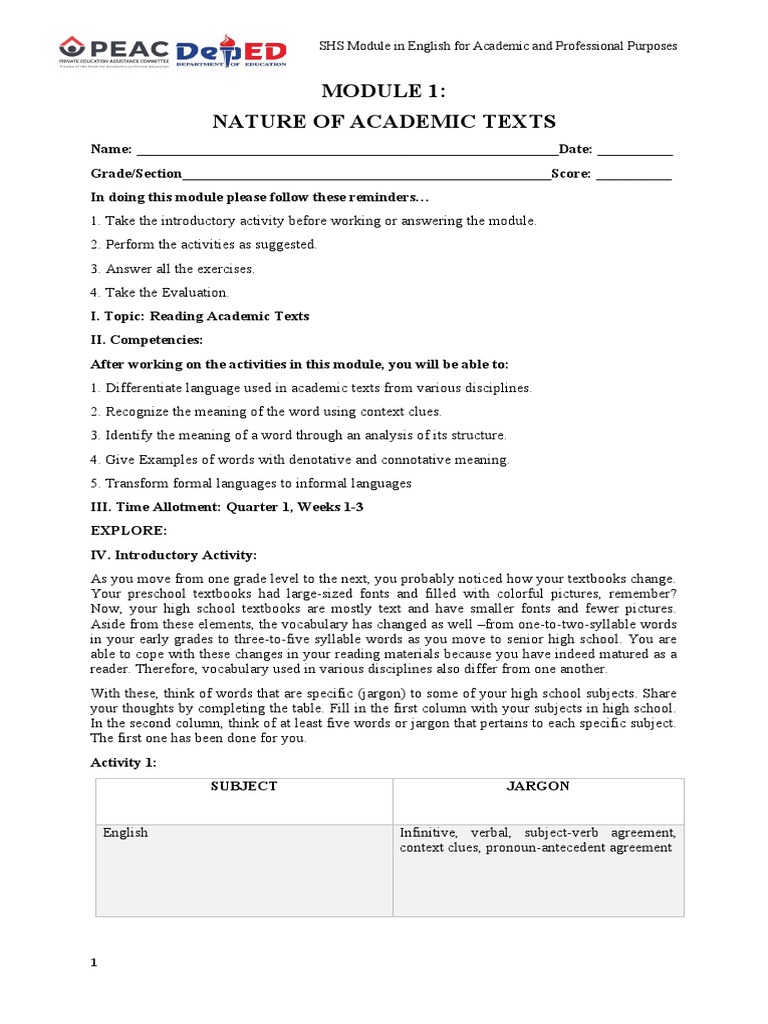 EAPP SHS Module 1 | PDF | Word | Vocabulary