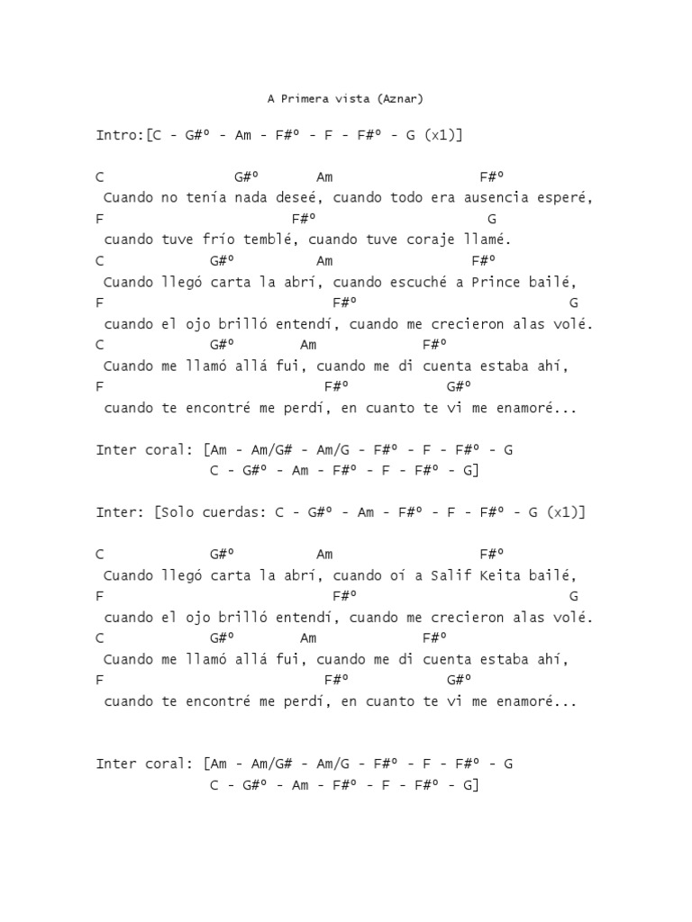 A Primera Vista Acordes y Letra PDF | PDF