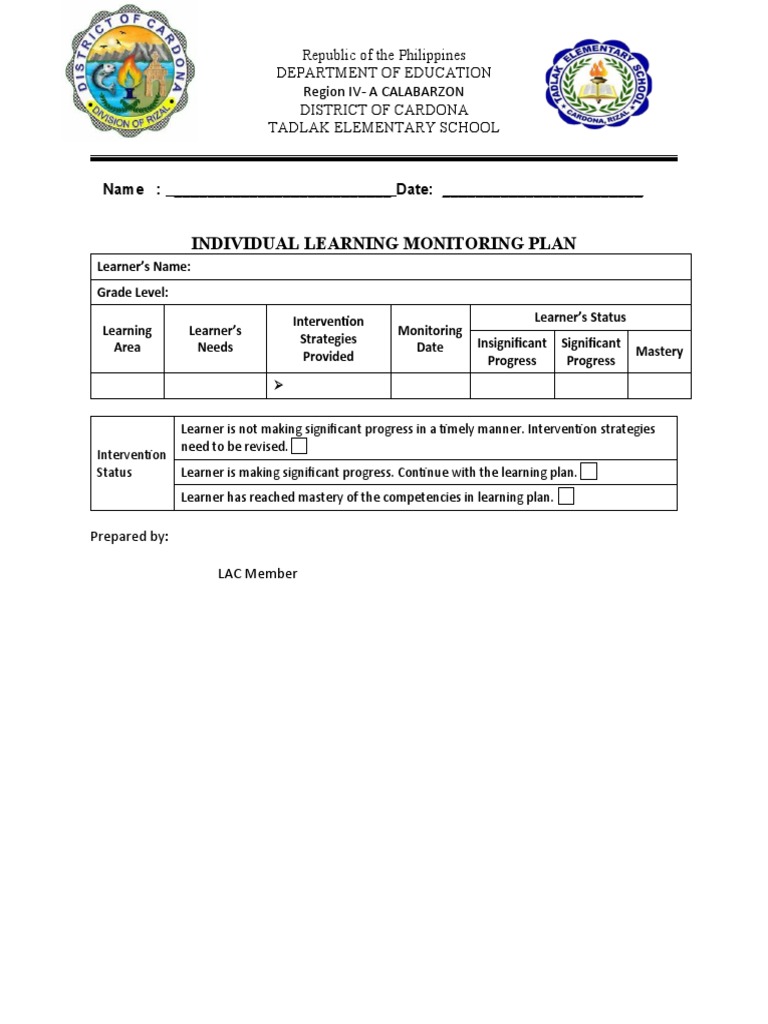 Individual Learning Monitoring Plan Template | PDF