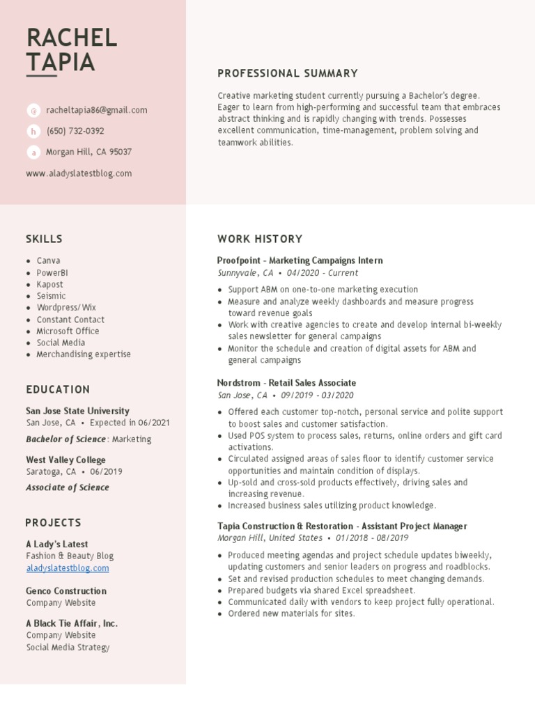 Rachel Tapia Resume | PDF | Sales | Marketing