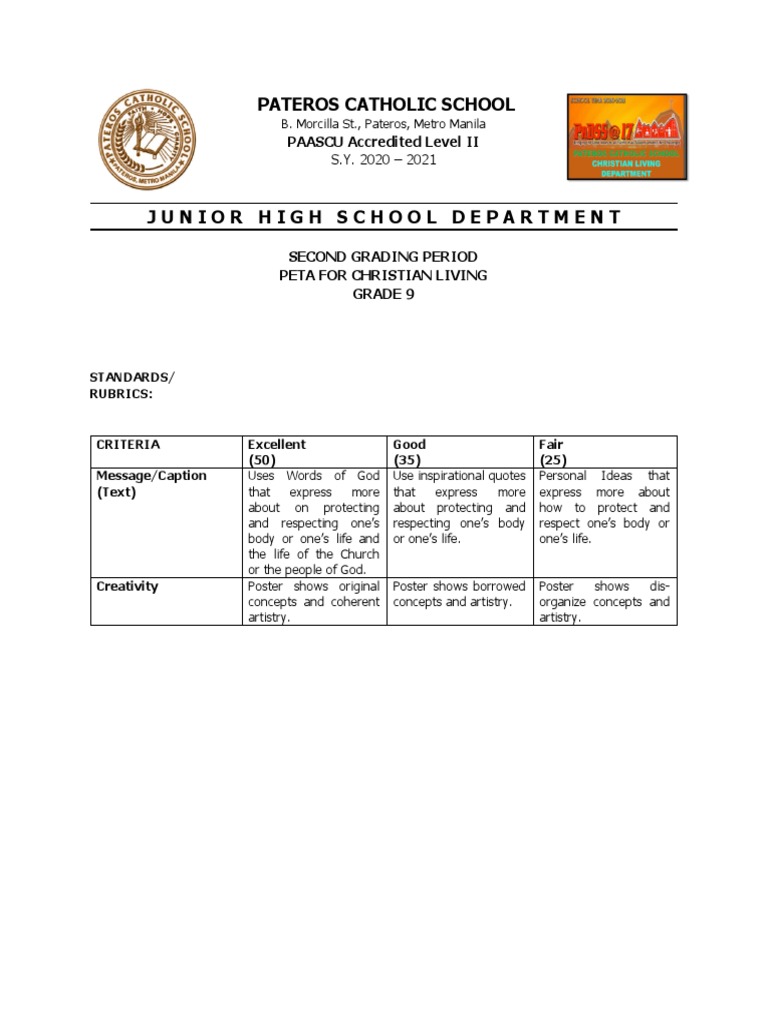 Pateros Catholic School: PAASCU Accredited Level II | PDF