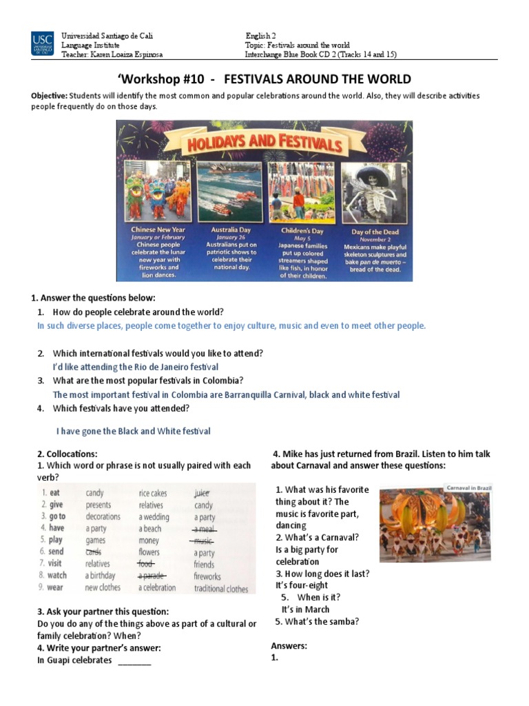 10 Workshop 10 FESTIVALS AROUND THE WORLD | PDF | Observances | Festival