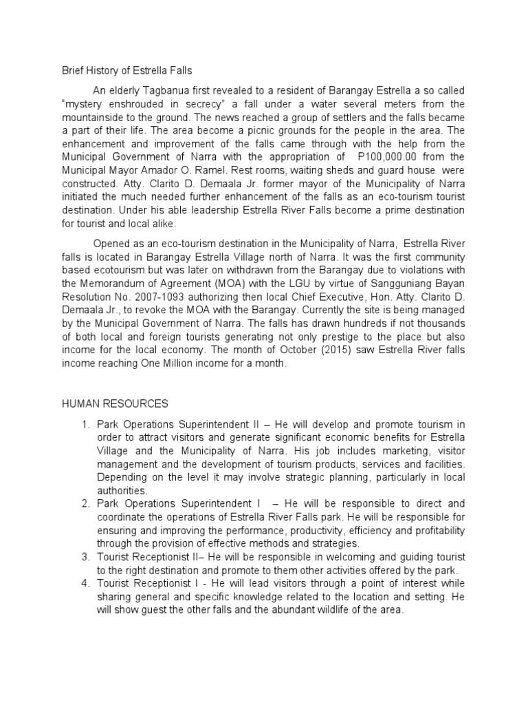 History of Estrella Falls, Narra Palawan | PDF | Parking | Parking Lot