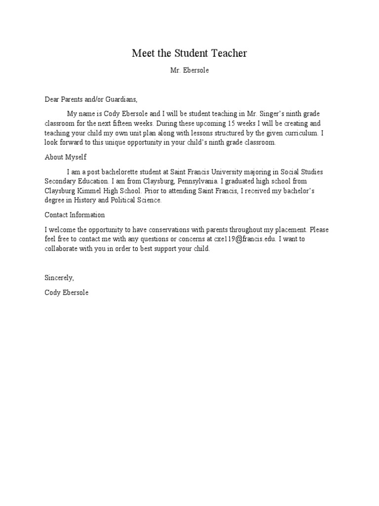 Introducing Student Teacher Cody Ebersole | PDF | Language Arts ...