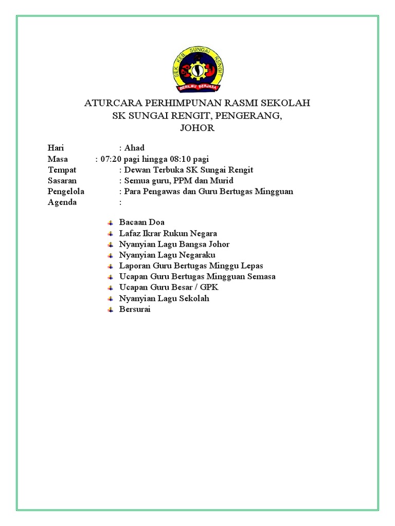 Aturcara Perhimpunan Rasmi Sekolah | PDF
