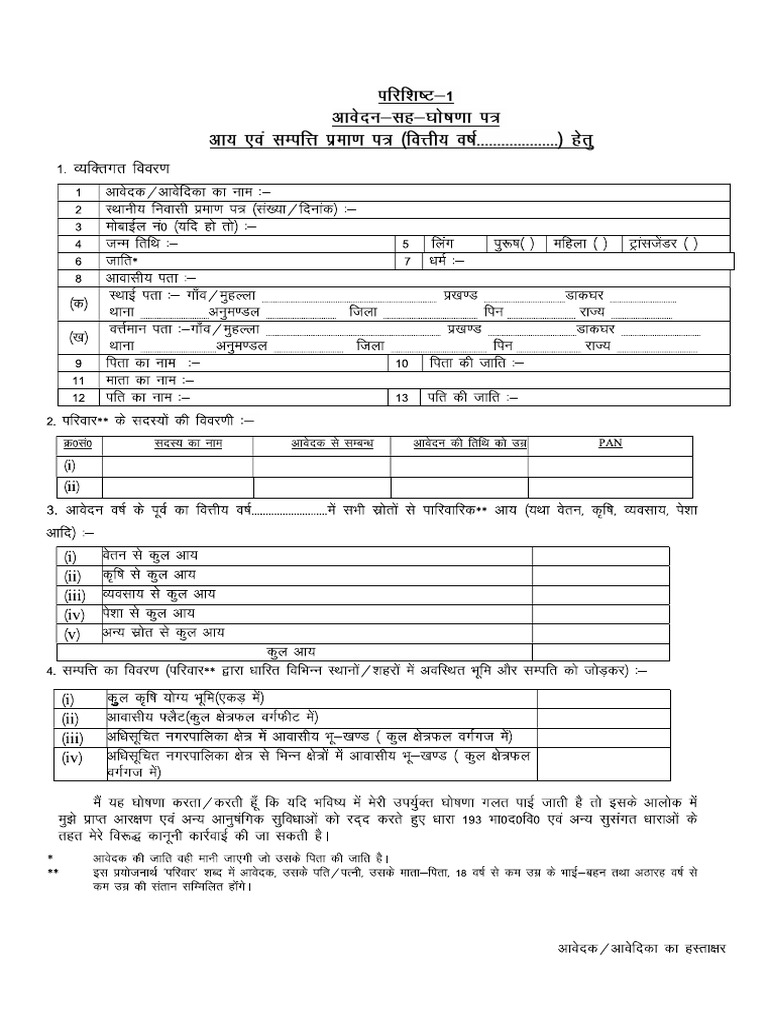 Income Caste Form PDF | PDF