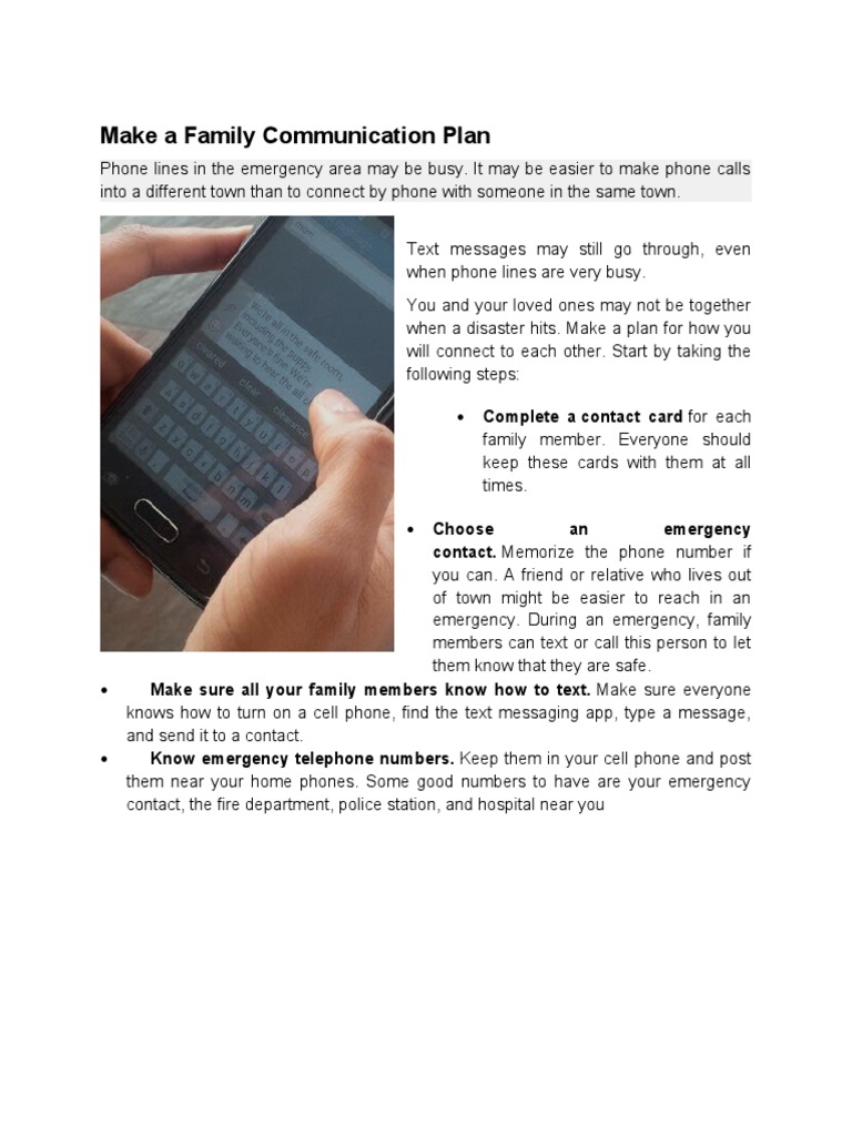 Make A Family Communication Plan: Complete A Contact Card For Each ...