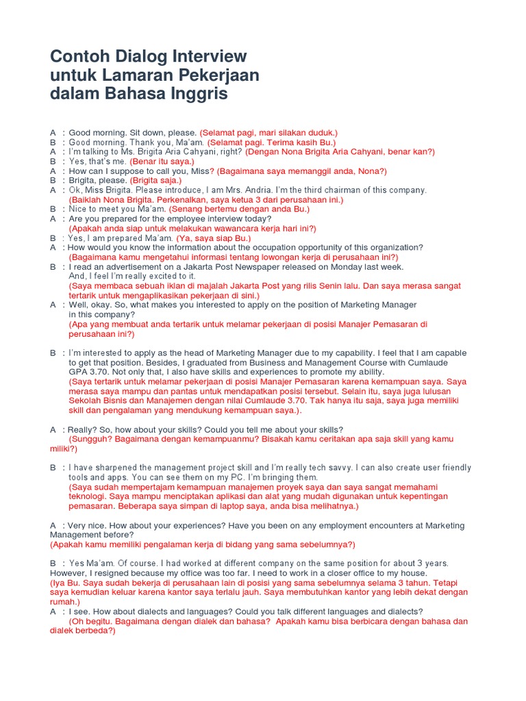 Contoh Dialog Interview | PDF