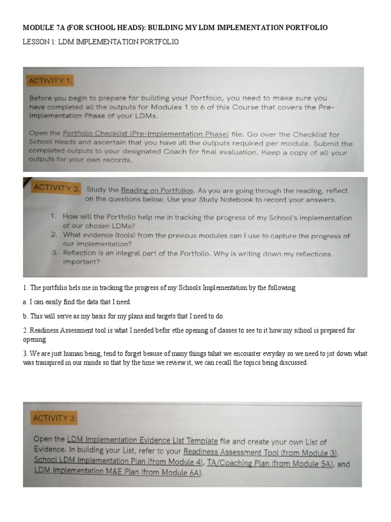 Module 7A (For School Heads) : Building My LDM Implementation Portfolio | PDF | Career & Growth