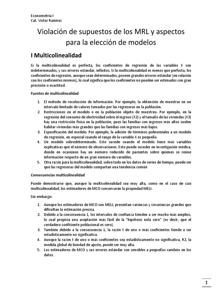 Violación de Supuestos de Los MRL y Aspectos para La Elección de Modelos | PDF ...