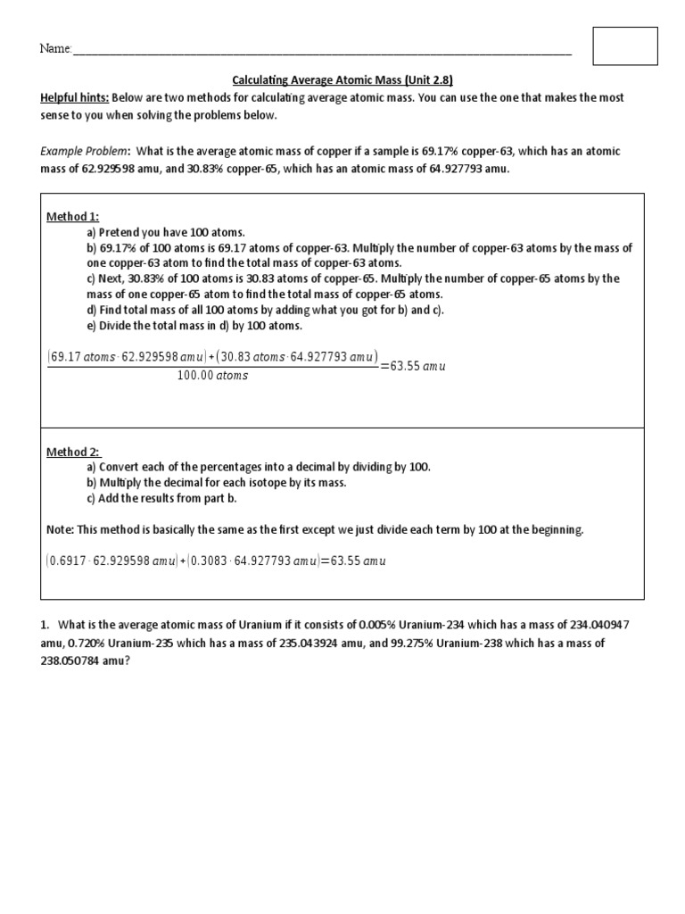 Calculating Average Atomic Mass | PDF | Atoms | Chemistry