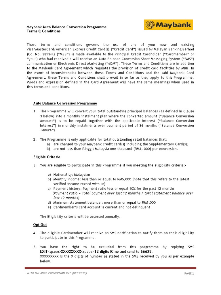 Maybank Auto Balance Conversion Programme Terms & Conditions | PDF ...