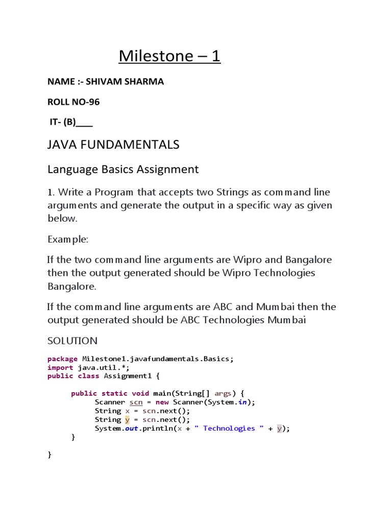 Milestone 1 Java Fundamentals Pdf Method Computer Programming Array Data Structure