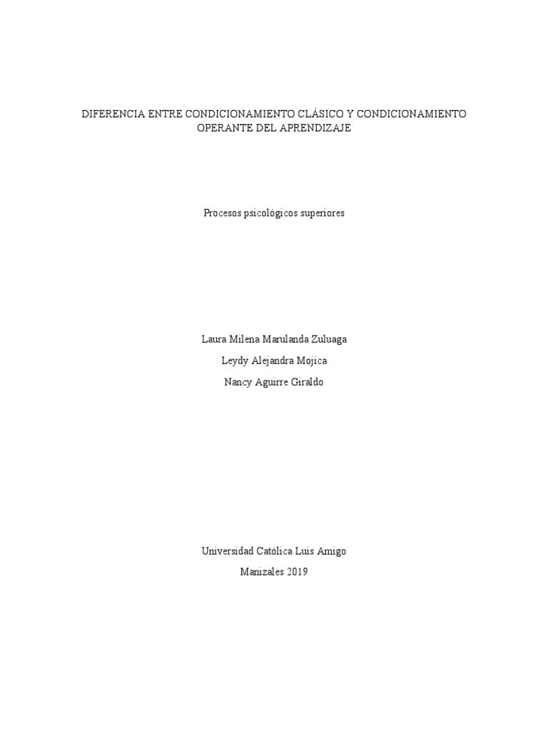 TAREA Diferencia Entre Condicionamiento Clásico y Condicionado Operante ...