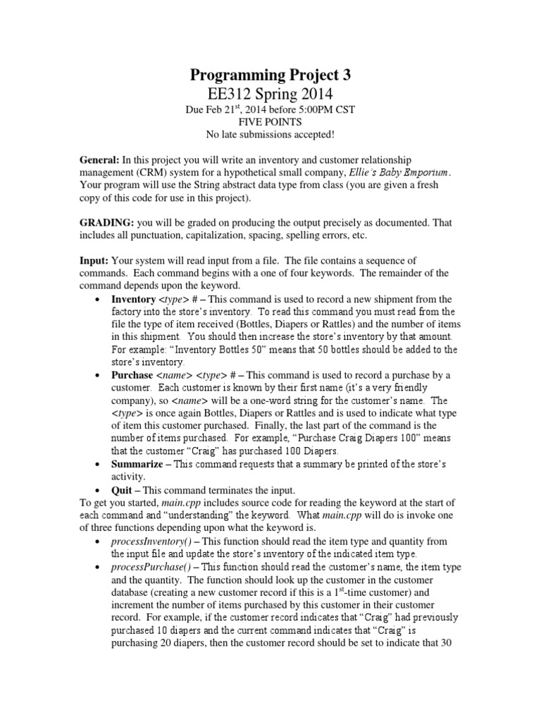 Programming Project 3: EE312 Spring 2014 | PDF | String (Computer Science) | Computer File